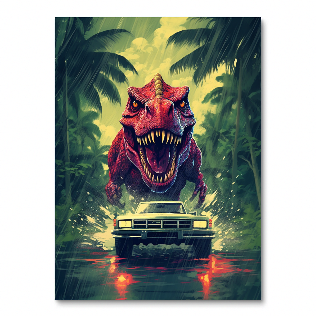 T-Rex Chasing Car (Diamond Painting) – Diamond Painting Kits