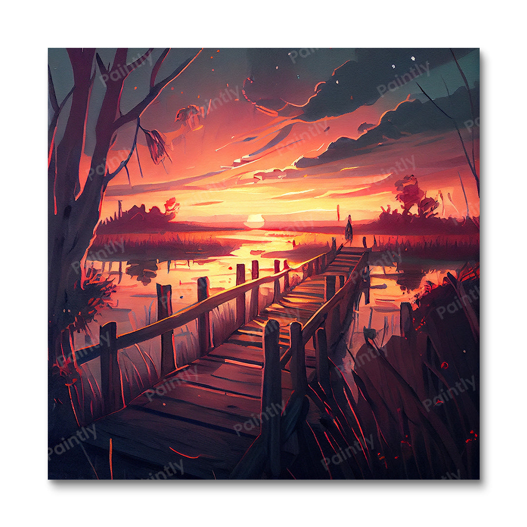 Dramatic Lake Boardwalk I (Diamond Painting) – Diamond Painting Kits