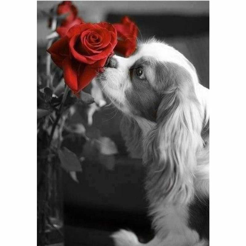Modern Art Dog And Red Rose Full Drill - 5D Diy Diamond Painting Kits